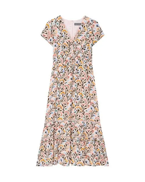 Mint Velvet Floral Print V-neck Midi Dress - Orange