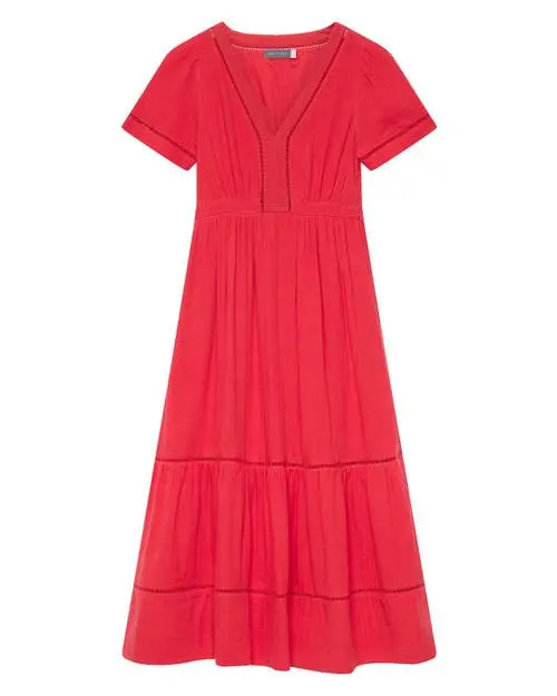Mint Velvet Cotton Cheesecloth V-neck Midi Dress With Tiered Hem