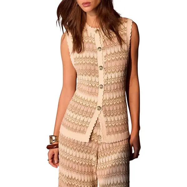 Mint Velvet Striped Knit Waistcoat - Neutral