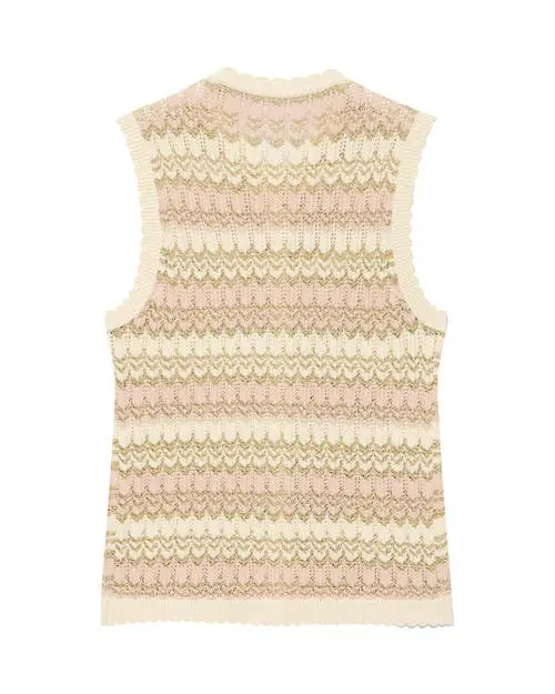 Mint Velvet Striped Knit Waistcoat With Scallop Trim And Shell Buttons