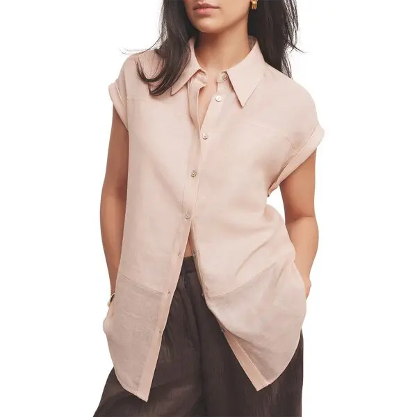 Mint Velvet Linen Blend Panel Shirt - Light Pink