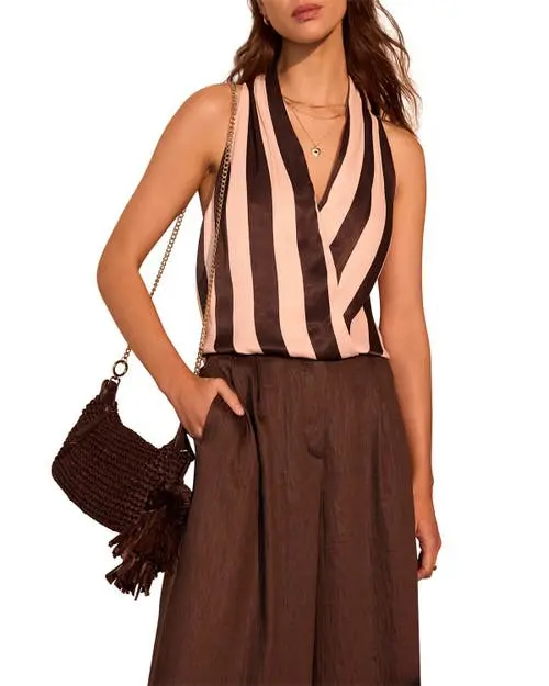 Mint Velvet Striped Wrap Top - Brown