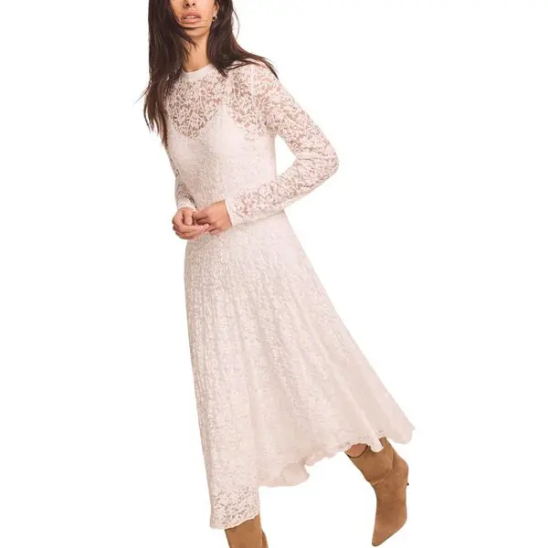 Mint Velvet Lace Full Asymmetric Midi Dress - Ivory