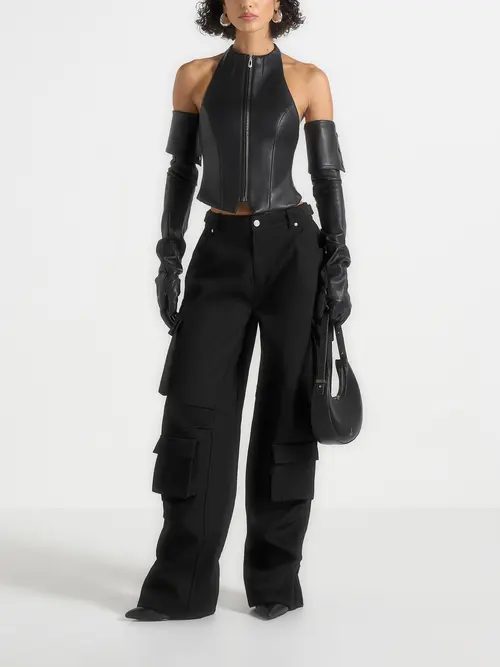 Manière De Voir Maniere De Voir Emilie High Waisted Utility Cargo Pants - Black
