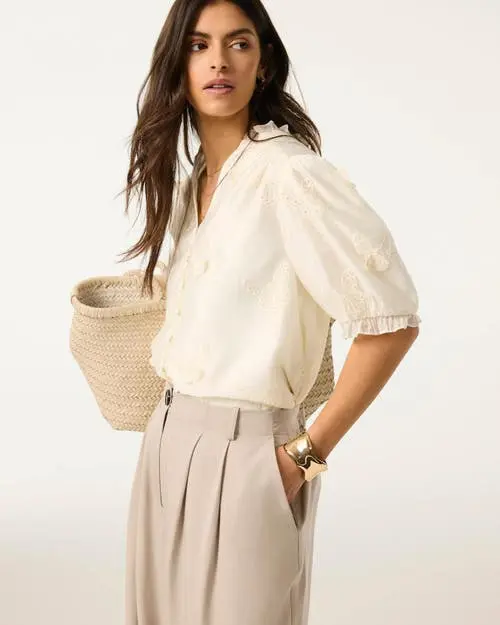 Mint Velvet Butterfly Appliqué Puff Sleeve Blouse