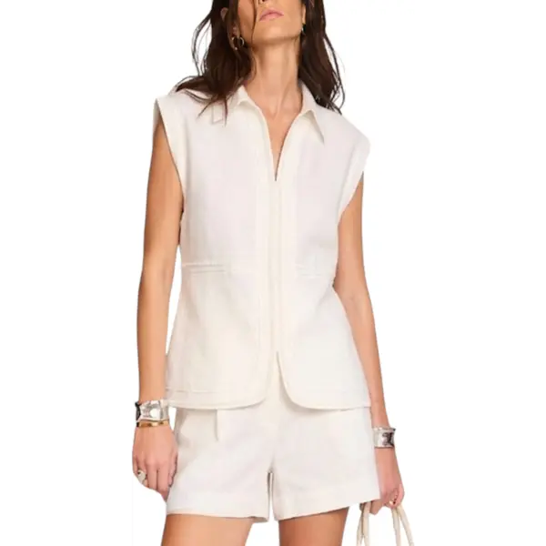 Mint Velvet Linen Sleeveless Collared Shirt - Ivory