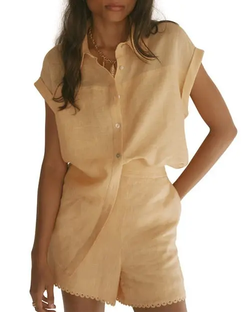 Mint Velvet Linen Blend Sheer Panel Shirt - Yellow