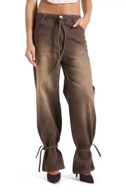 Manière De Voir Faye Relaxed Wide Leg Jeans With Tie Waist - Brown