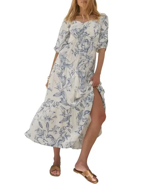 Mint Velvet Floral Print Dropped Waist Maxi Dress - Blue