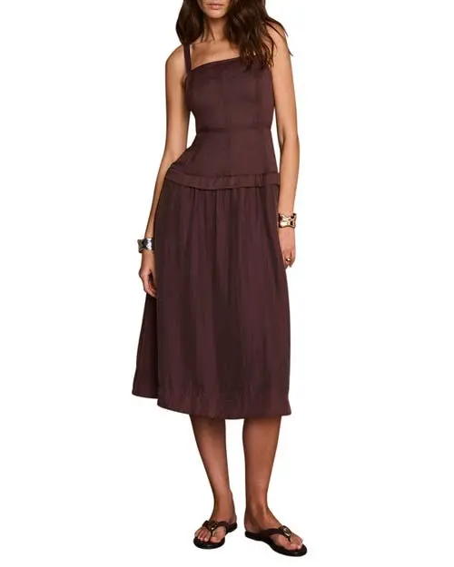 Mint Velvet Ramie Drop Waist Midi Dress - Brown