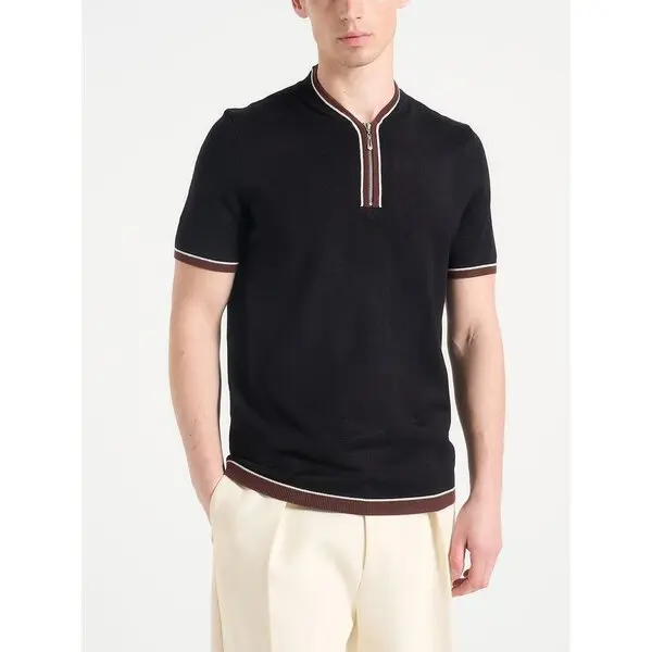 Manière De Voir Clement Crew Neck Zip Polo Shirt - Black