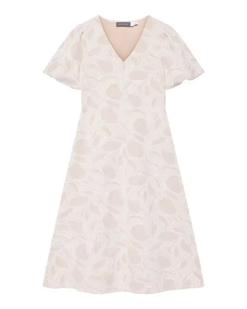 Mint Velvet Jacquard Puff Sleeve Midi Dress