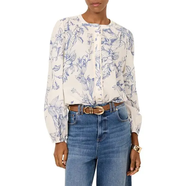Mint Velvet Cotton Floral Print Blouse - Blue