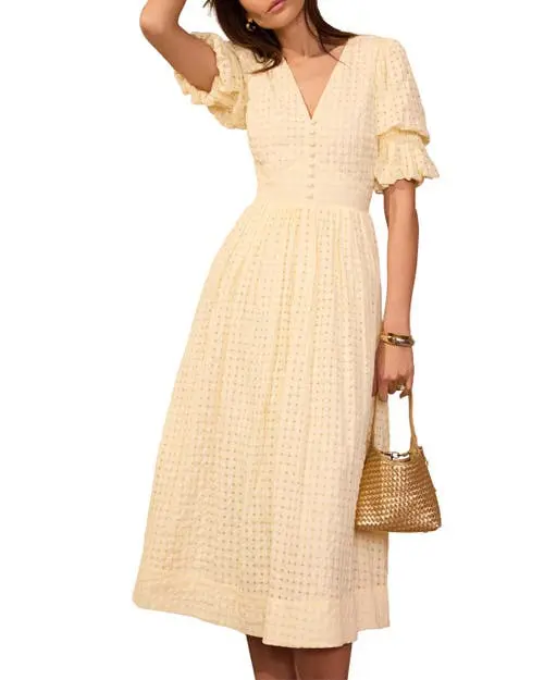 Mint Velvet Seersucker Checked Midi Dress - Yellow