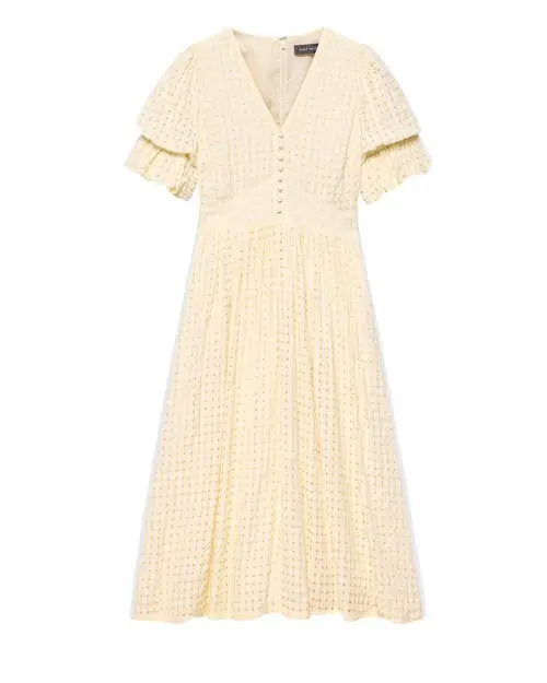Mint Velvet Seersucker Checked Midi Dress - Yellow