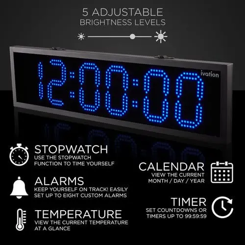 IVATION 48 Waterproof Outdoor Digital Led Clock With Auto Time Sync