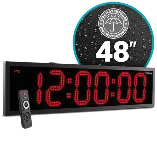 IVATION 48 Waterproof Outdoor Digital Led Clock With Auto Time Sync - Red