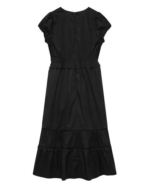 Mint Velvet Cotton Midi Dress With Puff Sleeves And Tiered Hem