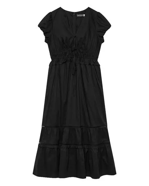 Mint Velvet Cotton Midi Dress With Puff Sleeves And Tiered Hem