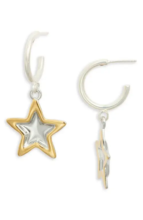 VIDAKUSH Two Tone Star Charm Hoop Earrings - Silver