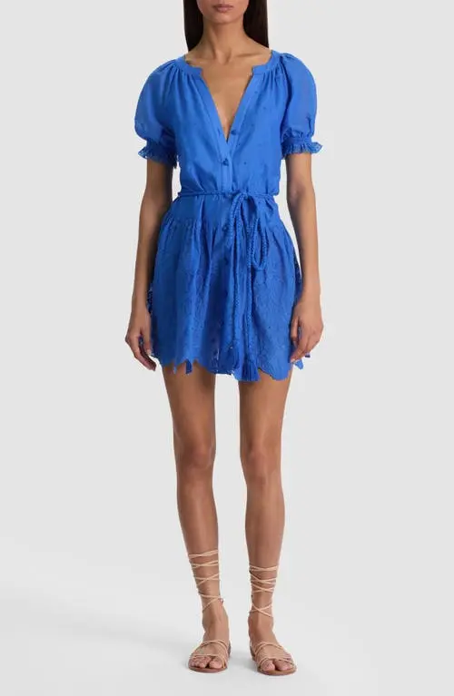 Alice + Olivia Thalia Cotton Puff Sleeve Minidress - Blue Iris