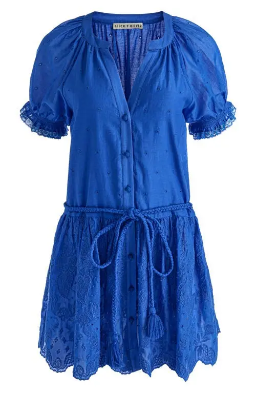 Alice + Olivia Thalia Cotton Puff Sleeve Mini Dress