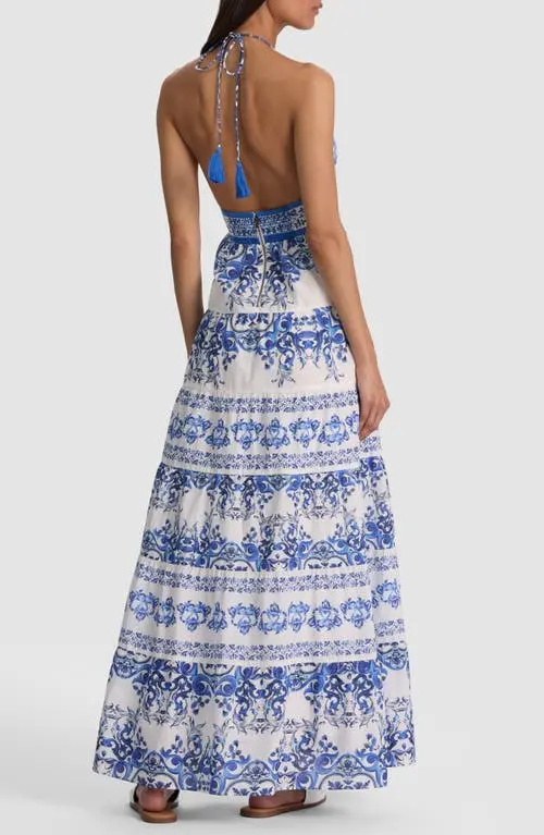 Alice + Olivia Karolina Print Cotton Halter Maxi Dress