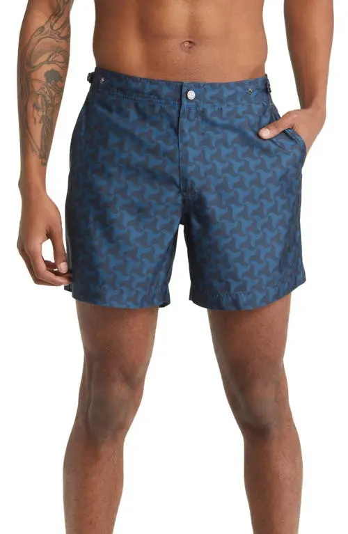 PRINCE & BOND Elvio Tailored Printed Swim Shorts - Navy