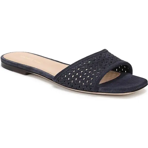 Veronica Beard Myla Perforated Slide Sandal - Navy