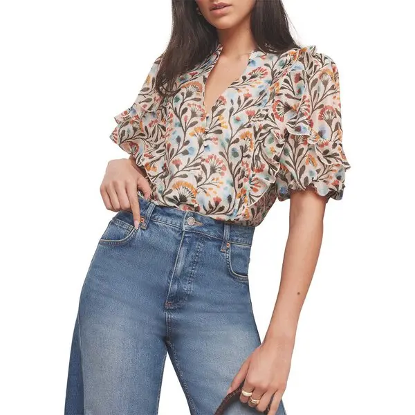 Mint Velvet Allover Floral Ruffle Blouse - Orange