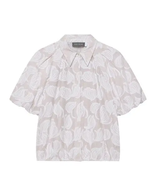 Mint Velvet Cotton Jacquard Puff Sleeve Shirt
