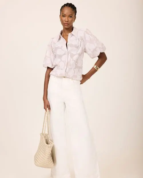Mint Velvet Cotton Jacquard Puff Sleeve Shirt