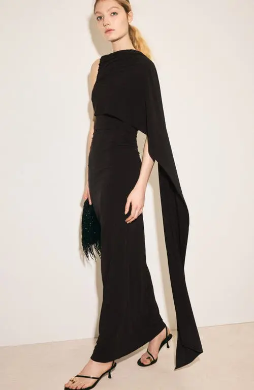 Mango Asymmetric Cape Maxi Dress