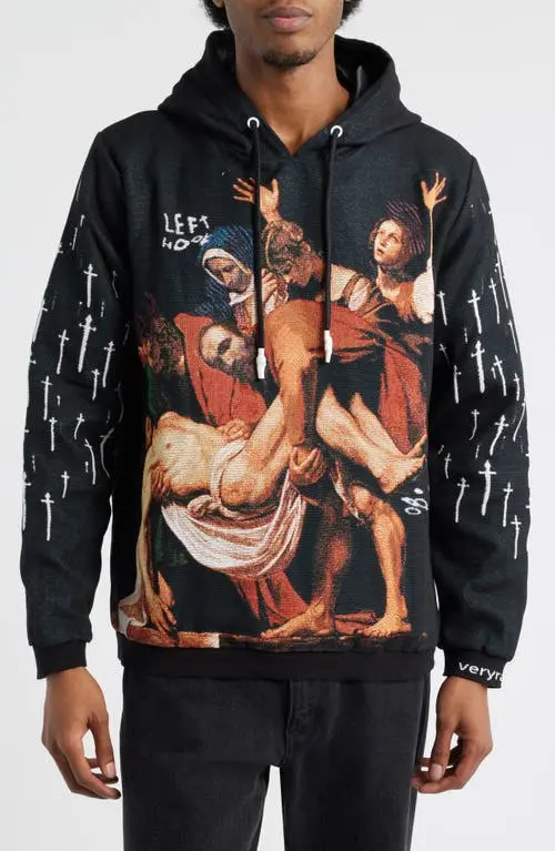 VERYRARE Jacquard Woven Tapestry Knit Hoodie - Black
