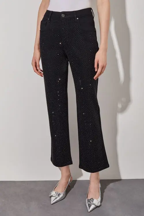 Ming Wang Crystal Front Flared Ankle Jeans