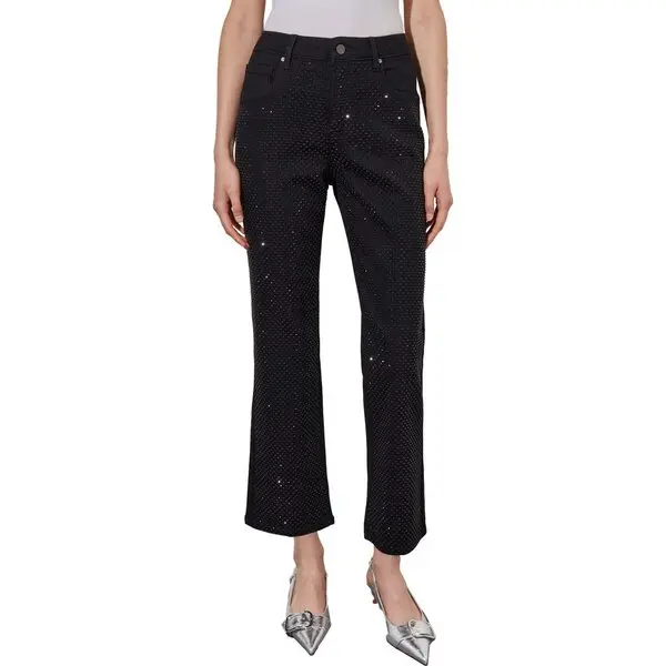 Ming Wang Crystal Embellished Flared Ankle Jeans - Black