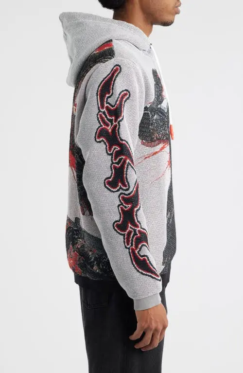 VERYRARE Jacquard Woven Tapestry Knit Hoodie With Satin Lining