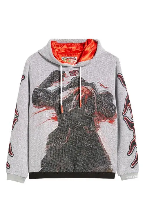 VERYRARE Jacquard Woven Tapestry Knit Hoodie With Satin Lining