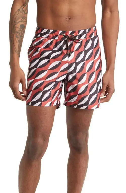 PRINCE & BOND Easton Printed Relaxed Swim Shorts - Red Multi