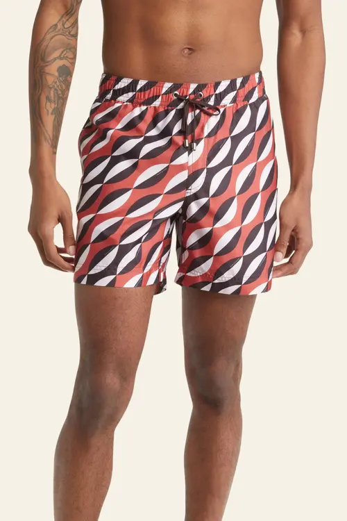 PRINCE & BOND Easton Printed Relaxed Swimshort - Red