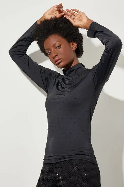 Ming Wang Embellished Mock Neck Top
