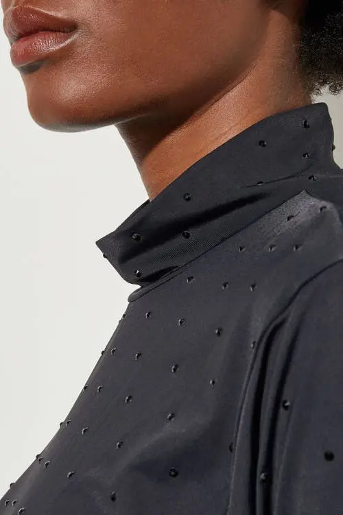 Ming Wang Embellished Mock Neck Top