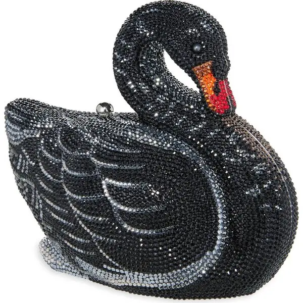 Judith Leiber Crystal Embellished Swan Clutch - Silver Jet Multi