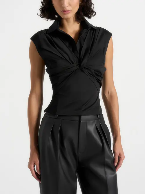 Manière De Voir Gathered Twist Sleeveless Top - Black
