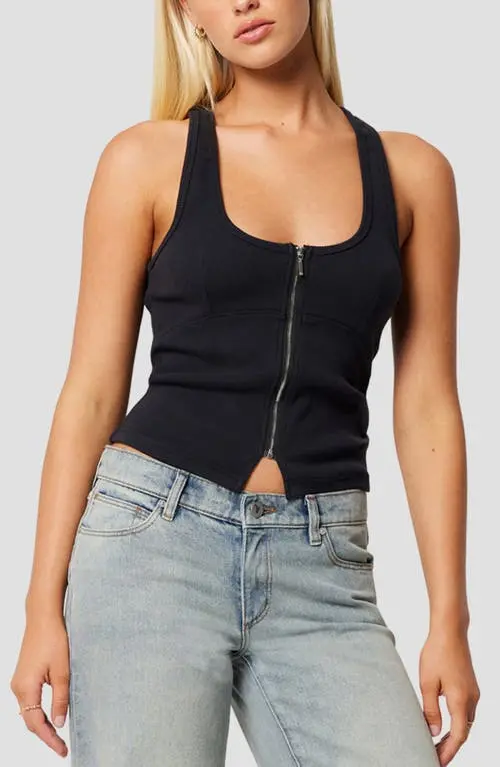 Abrand Denim Zip Front Bustier Tank - Black