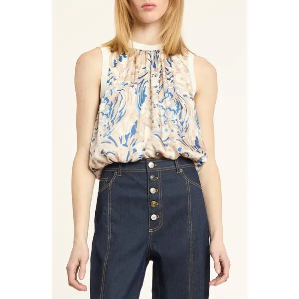 Cinq À Sept Sleeveless Top With Daisy Swirl Print - Neutral Multi