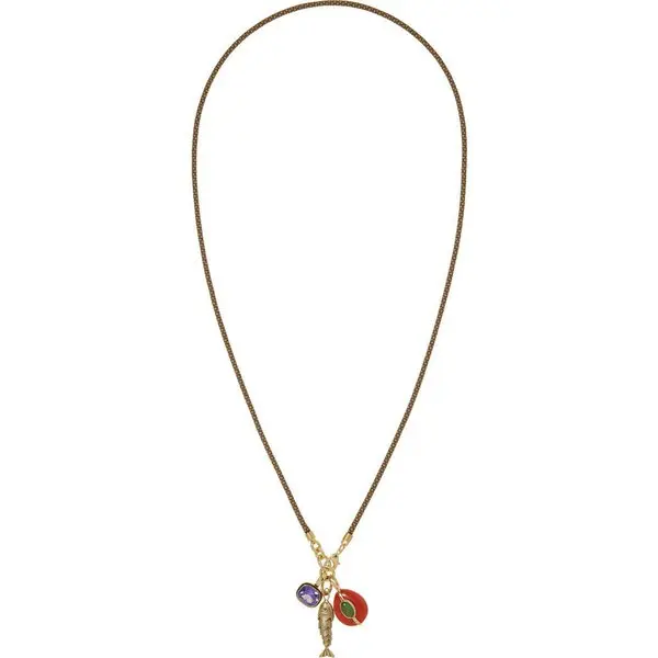 ROXANNE ASSOULIN Cubic Triple Charm Cord Pendant Necklace - Multi