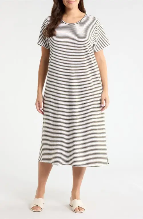 Eileen Fisher Striped T-shirt Midi Dress - Olive