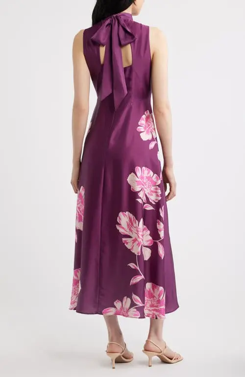 Eliza J Sleeveless Floral Print Satin Maxi Dress