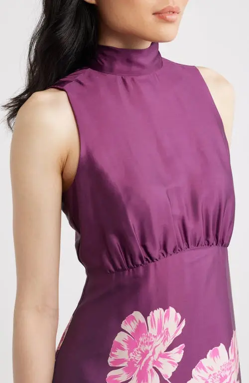 Eliza J Sleeveless Floral Print Satin Maxi Dress
